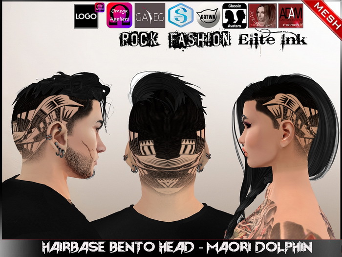 Second Life Marketplace - Hairbase Unisex Bento & Head Mesh - Maori Dolphin