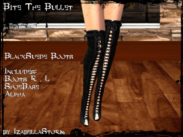 Second Life Marketplace - [Bite The Bullet] BlackSuede Boots.