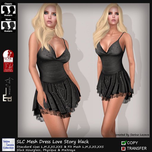 Second Life Marketplace - SLC Mesh Dress Love Story black *FitMesh*Slink*Maitreya*Standard Sizes*