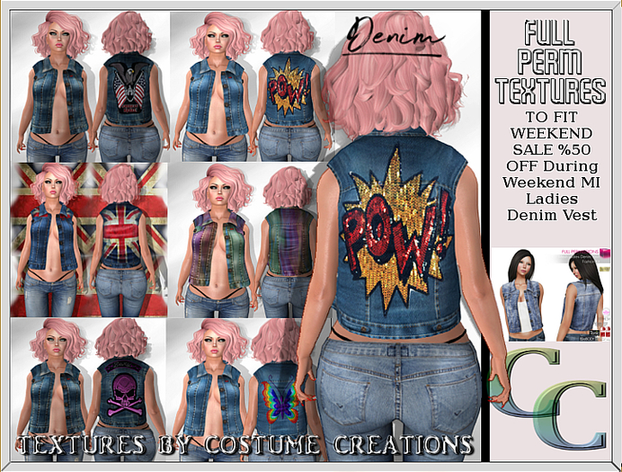 Second Life Marketplace - MELI DENIM VEST TEXTURES DESIGNS MULTI PACK ...