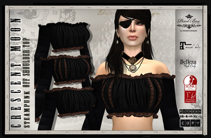 Second Life Marketplace - SALEROOM PIXEL BOX - Steampunk Off Shoulder Top Crescent moon mesh ...