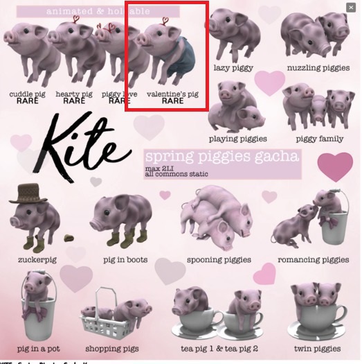 Second Life Marketplace - KITE - Spring Piggies - Valentines Pig (add) RARE