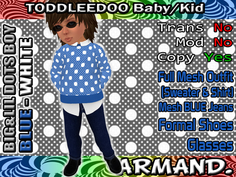 Second Life Marketplace - --ARMAND-- BIG&LIL DOTS (BOY) - BLUE-WHITE