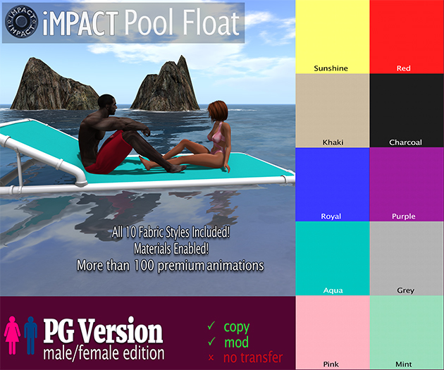 Second Life Marketplace - iMPACT! Pool Float PG MODEL (M/F) w/ 32 Solos + 53 Couples HQ ...