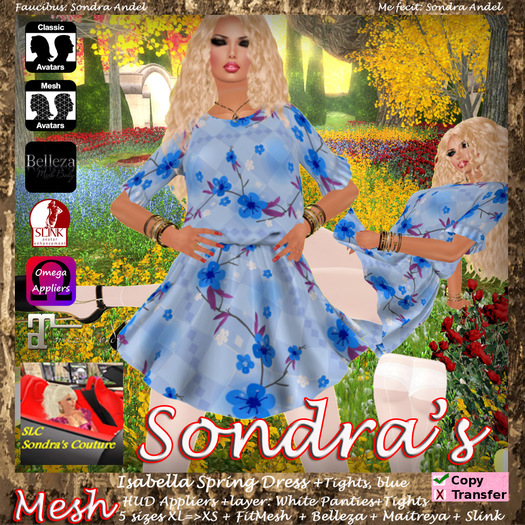 Second Life Marketplace - *Sondra's Isabella Spring Dress blue