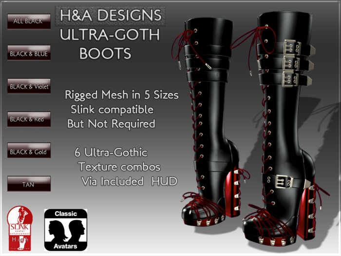Second Life Marketplace - [H&A DESIGNS]~Ultra-Goth Boots
