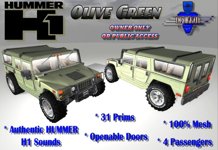 Second Life Marketplace - HUMMER H1 Olive Green - OWNER ONLY OR PUBLIC ...