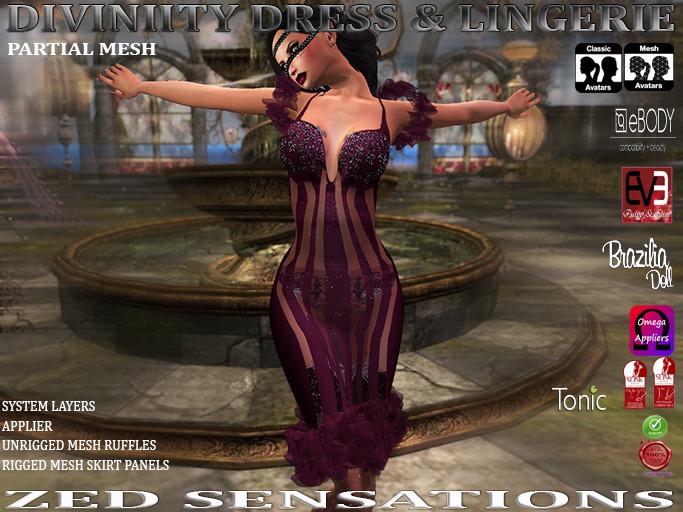 Second Life Marketplace - Zed Sensations*.Divinity dress marroon ...