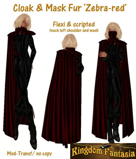 Second Life Marketplace - LR- Cloak + mask Fur Zebra-red