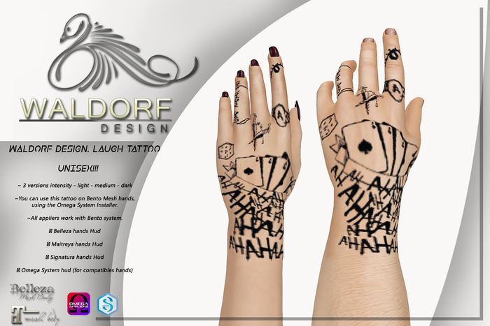Second Life Marketplace - Waldorf Design. Laugh Tattoo -Bento Hands-