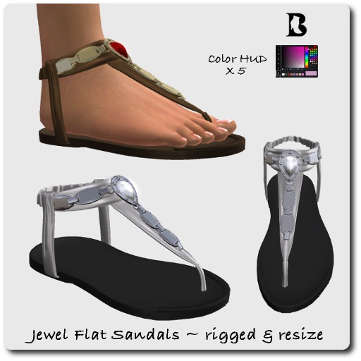 Second Life Marketplace - Blackburns Jewel Flat Sandals rigged & resize