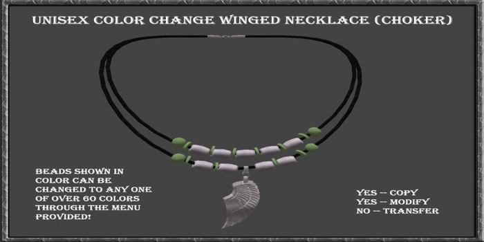 Second Life Marketplace - UNISEX COLOR CHANGE WINGED NECKLACE (CHOKER)