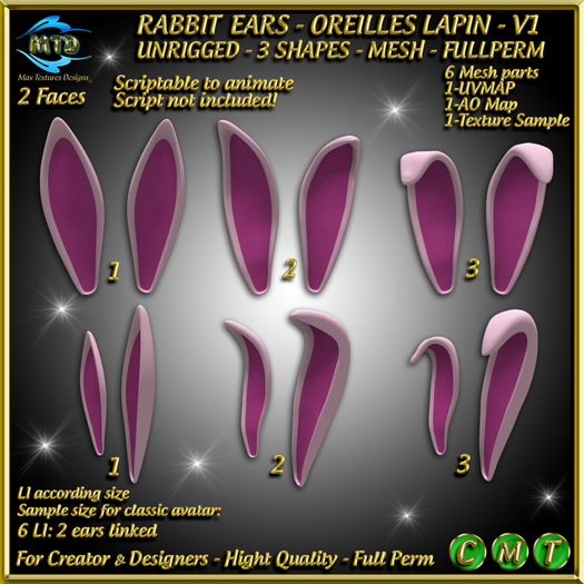 Second Life Marketplace - RABBIT EARS MESH - V1 - 3 SHAPES - FULLPERM