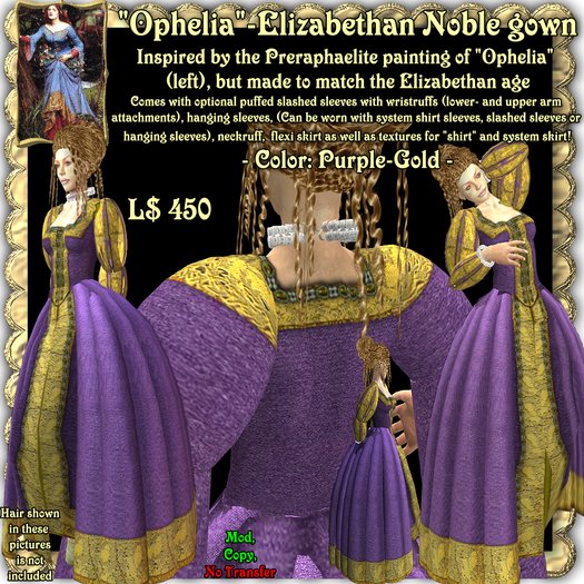 Second Life Marketplace - Wunderlich's "Ophelia" - purple-gold ...