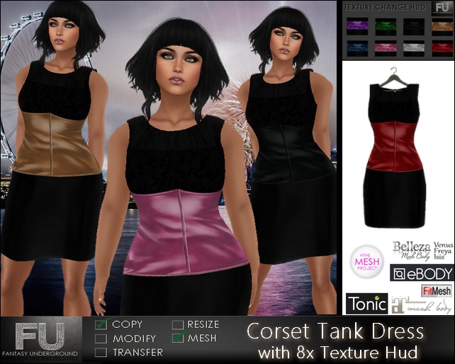 Second Life Marketplace - Corset Tank Dress with HUD * Fitmesh Belleza ...