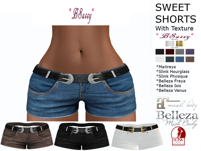 Second Life Marketplace - *BSASSY* SWEET JEAN BELTED SHORTS WITH ...