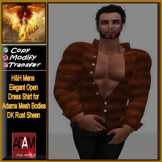 Second Life Marketplace - H&H Mens Dk Rust Sheen Dress Shirt Adams Mesh ...