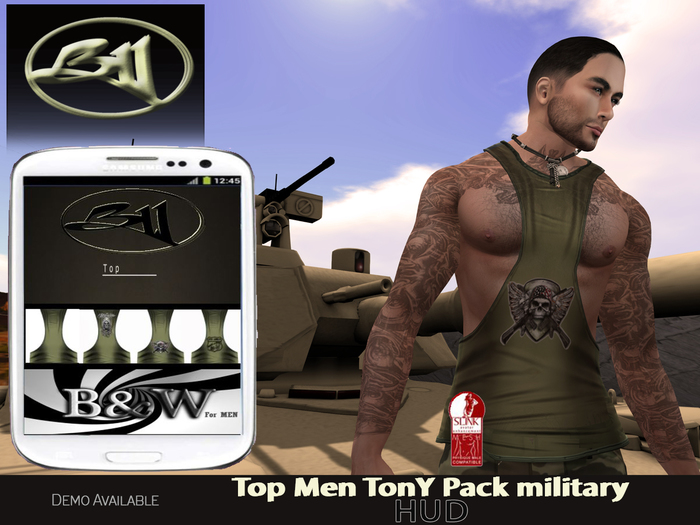 Second Life Marketplace - B&W Bag's Top Men TonY Pack military HUD