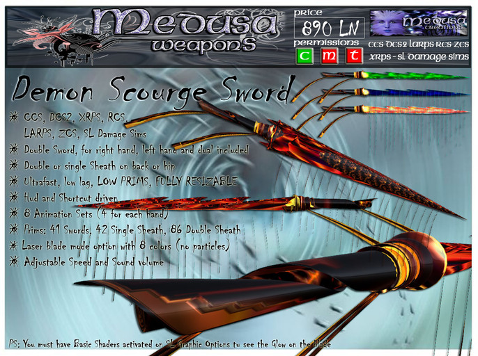 Second Life Marketplace - ~ Medusa Weapons ~ Demon Scourge Sword (Boxed)