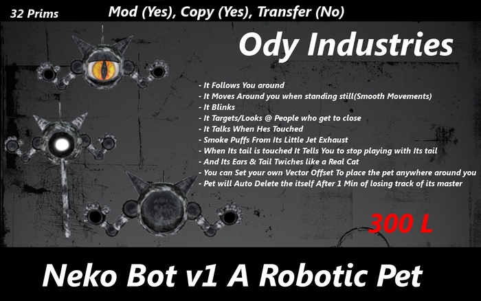 Second Life Marketplace - Neko Bot v1 A Robotic Pet (Cat Robot Bot Pet )