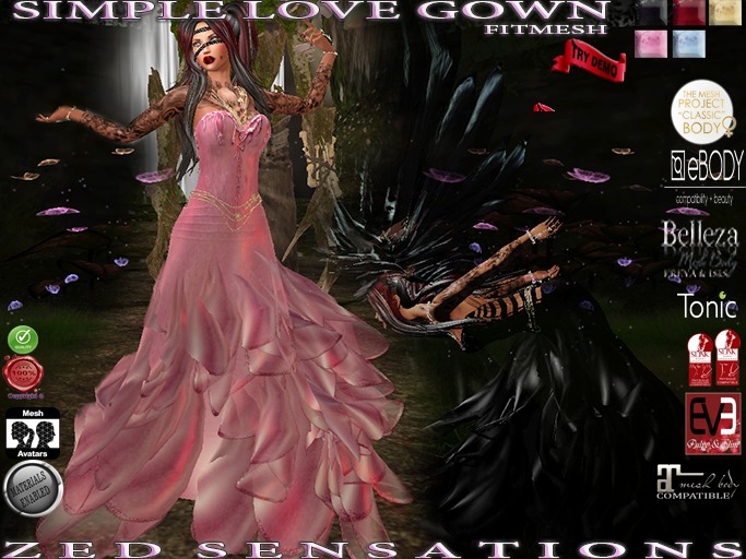 Second Life Marketplace Zed Sensations Simple Love Fitmesh Gown