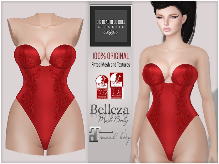 Second Life Marketplace Bbd Lili Fit Mesh Lingerie Bodysuit Red