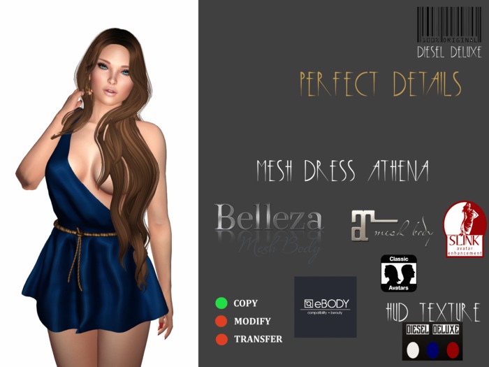 Second Life Marketplace - [DIESELdeluxe] Mesh Dress Athena + HUD Texture