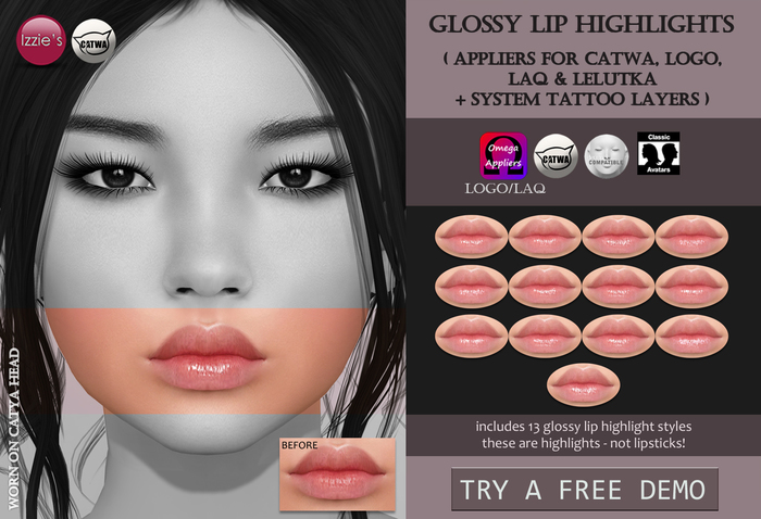 Second Life Marketplace - Izzie's - Glossy Lip Highlights