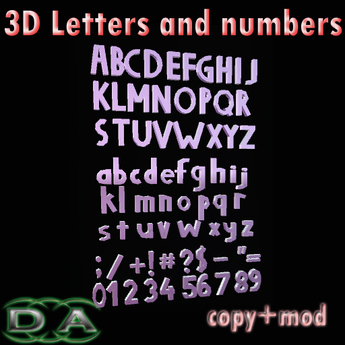 Second Life Marketplace - 3D Letters And Numbers Copy + Mod