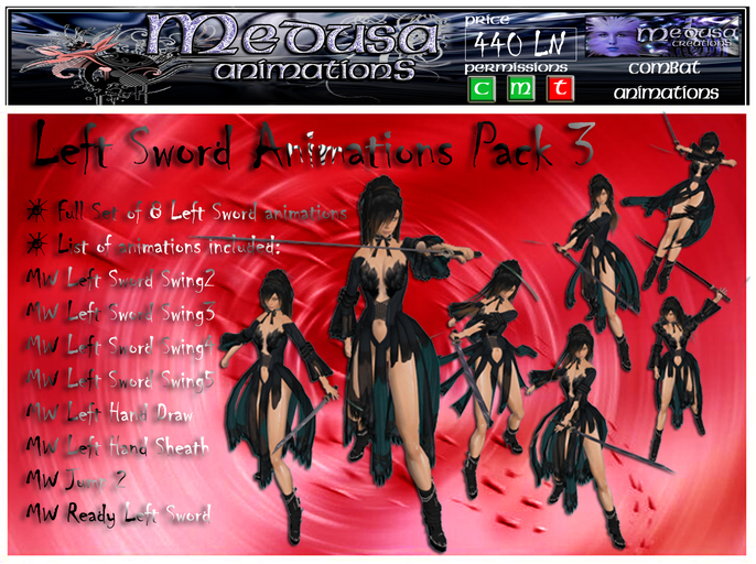 Second Life Marketplace - ~ Medusa weapons ~ Left Sword Animations Pack 3 (Boxed)