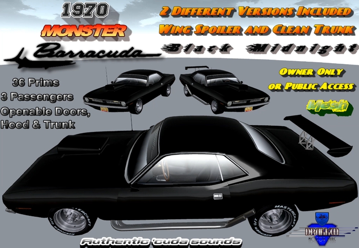 Second Life Marketplace - 1970 "Monster" 'Cuda Black Midnight - OWNER ...
