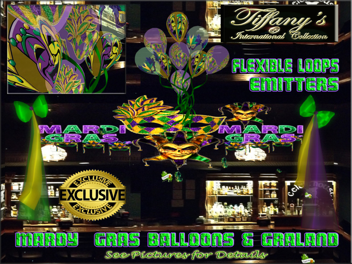 Second Life Marketplace - MARDI GRAS BALLONS & GARLAND-boxed