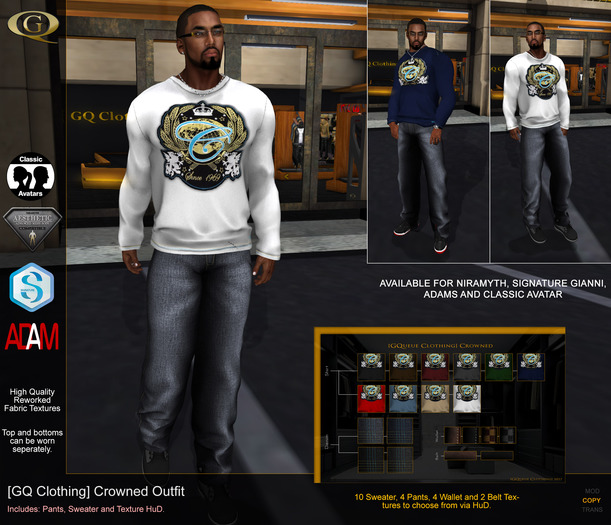 Second Life Marketplace - [GQ Clothing] Crowned Outfit (Classic Avatar ...