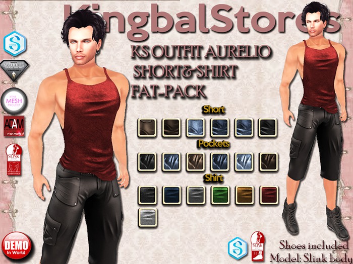 Second Life Marketplace - KS OUTFIT AURELIO SHORT&SHIRT FAT-PACK