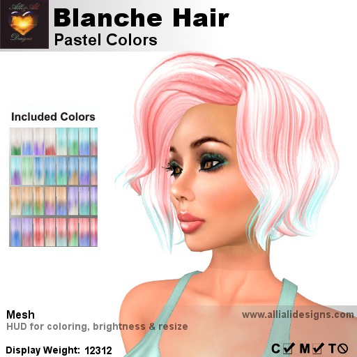 Second Life Marketplace - A&A Blanche Hair Pastel Colors Pack. Elegant ...