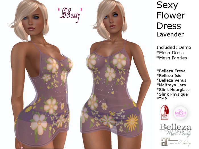 Second Life Marketplace Bsassy Sexy Flower Dress Lavender
