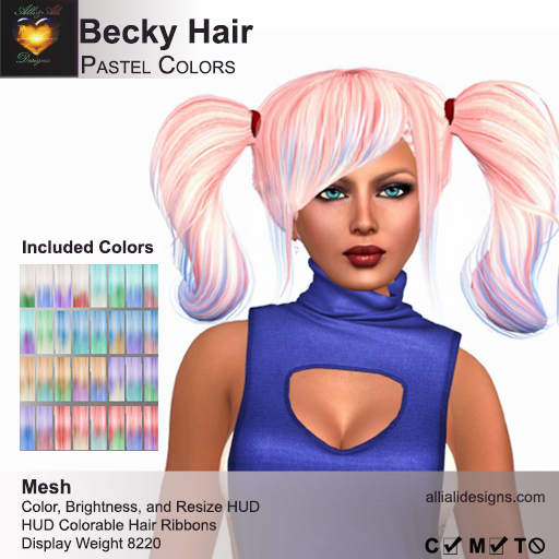 Second Life Marketplace - A&A Becky Hair Pastel Colors Pack. Mesh ...