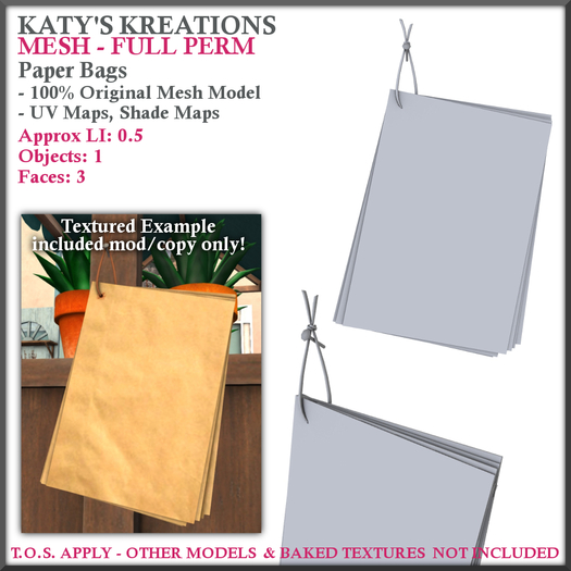 Second Life Marketplace - FULL PERM MESH Paper Bags, Shop Bags, Brown ...