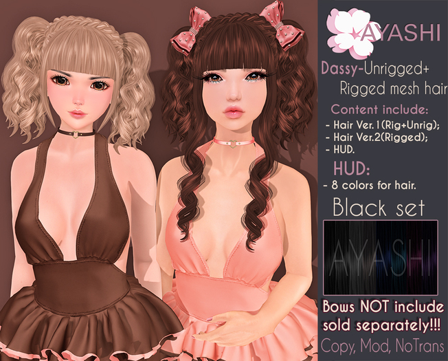 Second Life Marketplace [ Ayashi ] Dassy Hair Black Set