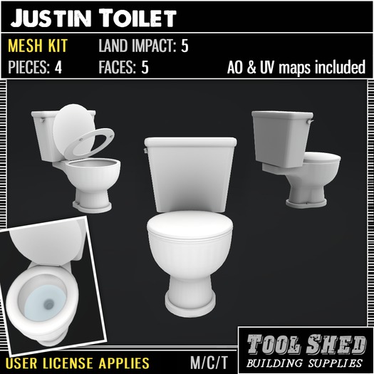 Second Life Marketplace - Tool Shed - Justin Toilet Mesh Kit