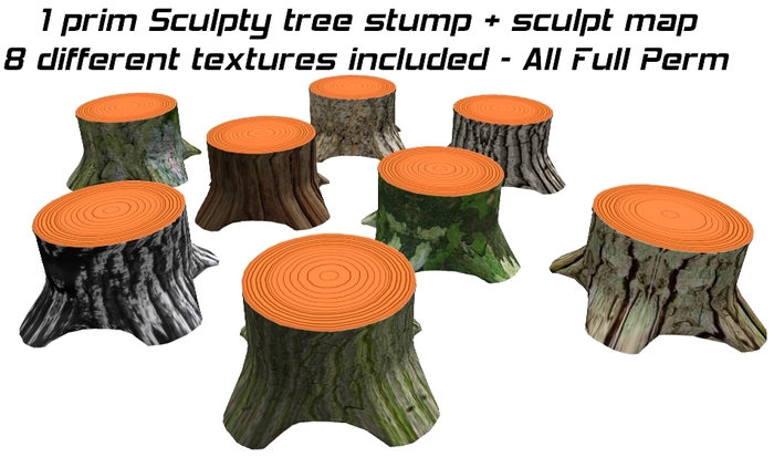 Second Life Marketplace - 8 sculptured tree stumps - full perm + sculpt ...
