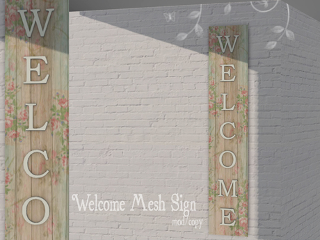 Second Life Marketplace - [Townies] Welcome (Shabby Chic) Sign - STRONG LOD