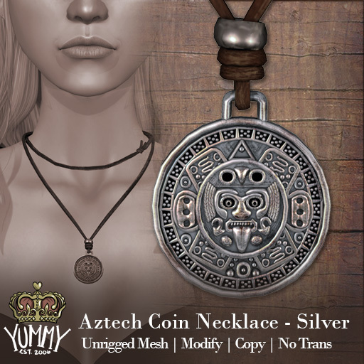Second Life Marketplace - (Yummy) Aztech Coin Necklace - Silver