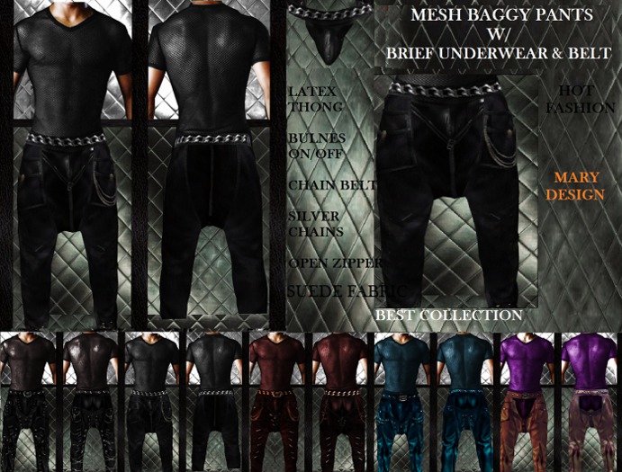 Second Life Marketplace - Dark suede baggy pants w chain belt