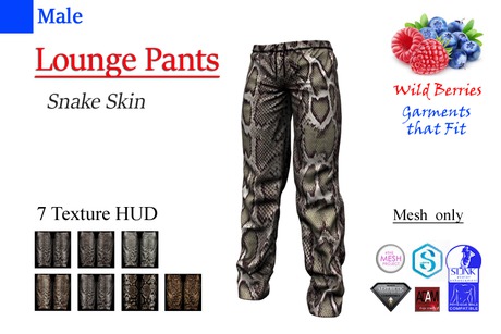 Second Life Marketplace - #3M Male Lounge Pants - Snake Skin w/ HUD for ...