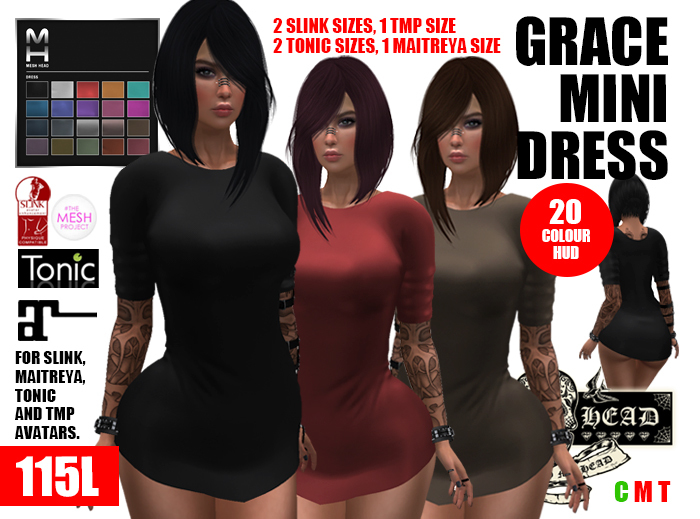 Second Life Marketplace - Mesh Head - Grace Mini Dress - SLINK ...