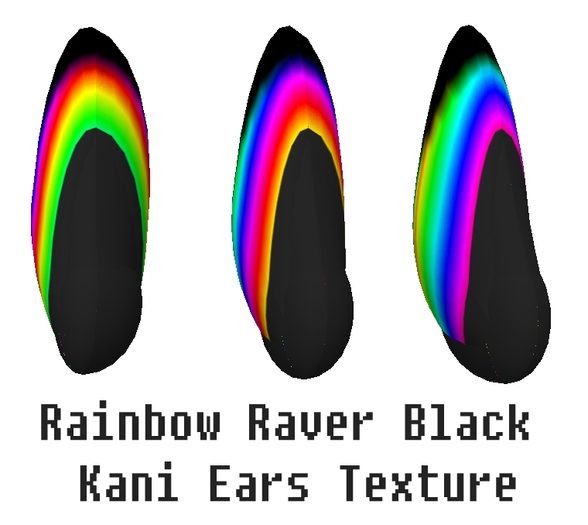 Second Life Marketplace - Rainbow Raver Black Kani Ear Textures Full Prems