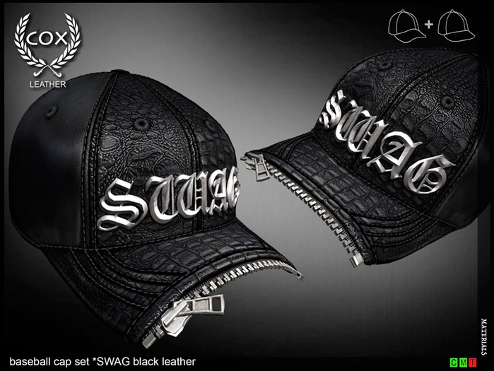 Second Life Marketplace - *COX*Baseball Cap Set *SWAG black leather