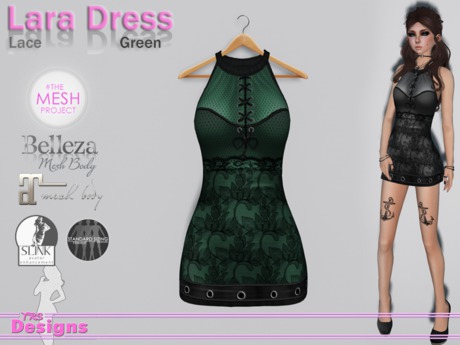 Second Life Marketplace - Lara Dress Lace Green