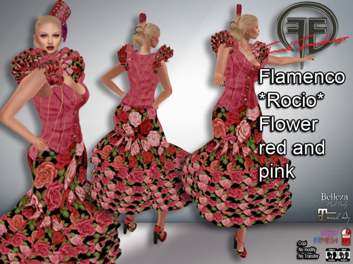 Second Life Marketplace - [FUEL] Flamenco *Rocio* Flower Red and pink